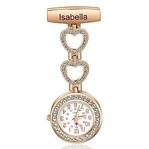 Nurse Watches for Nurses Doctors, Custom Nurse Watches Hanging Engraved Name Lapel Pin Watch on Nursing Watch, Personalized Nurses Pocket Watches for Graduation Birthday Valentine's Day Mothers Day (Rose gold 2)