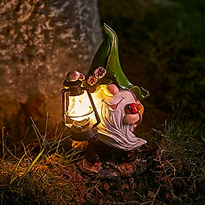 pearlstar Solar Outdoor Garden Statues Gnomes with LED Light Yard Decor, Waterproof Solar Figurine Lights Lawn Dwarf Ornaments for Patio, Backyard, Mom Grandma Gift (Style3)