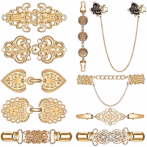 10 Pieces Retro Cardigan Clip Vintage Sweater Swirl Clip Antique Flowers Pattern Shawl Clips Sweater Collar Clip Dresses Shawl Clip Shirt Brooch Clip for Women Mother's Day Gift(Golden)