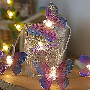 AMZSTAR Butterfly String Lights, 10ft 20 LEDs Battery Operated Night Light Copper Wire Fairy Light Decor indoor for Bedroom Party Garden Wedding Decoration (Purple)
