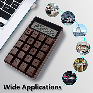 Seaciyan Wireless Number Pad, Ergonomic Cute Mini Portable Digital Keyboard, Cordless External Numeric Keypad with Financial Accounting Calculator (Brown)