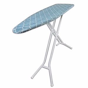 StateOJ 4 Leg Steel Top Folding Ironing Board with White Frame & Blue Lattice Cover Ironing Board Iron Board Apartment Essentials Laundry Organizer Folding Board