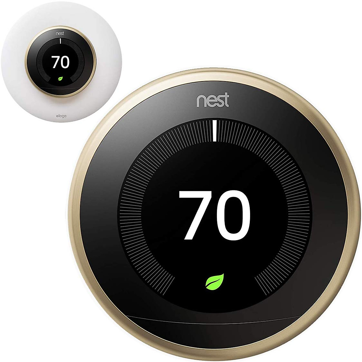 Google Nest Learning Smart Thermostat - 3rd Generation - Brass T3032US Bundle with elago Wall Plate Upgraded Wall Mount Cover Designed for Google Nest Learning Thermostat - Matte White