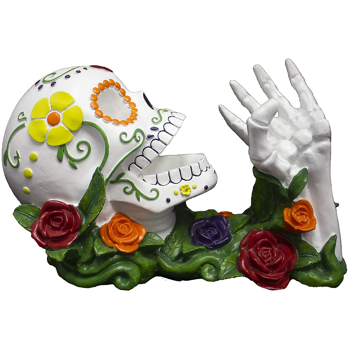 World of Wonders Sugar Skull Day of The Dead Decorative Wine Bottle Holder | Dia de Los Muertos Decorations and Tabletop Halloween Decorations | Skull Decor for Home - 11"