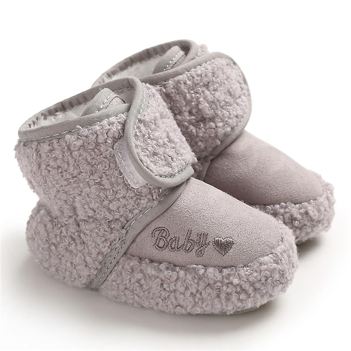 COSANKIM Baby Booties Newborn Boys Girls Fleece Boots Non Slip Grippers Stay On Slipper Socks Infant First Walker Winter Warm Crib Shoes(3-6 months infant, 09 Grey)