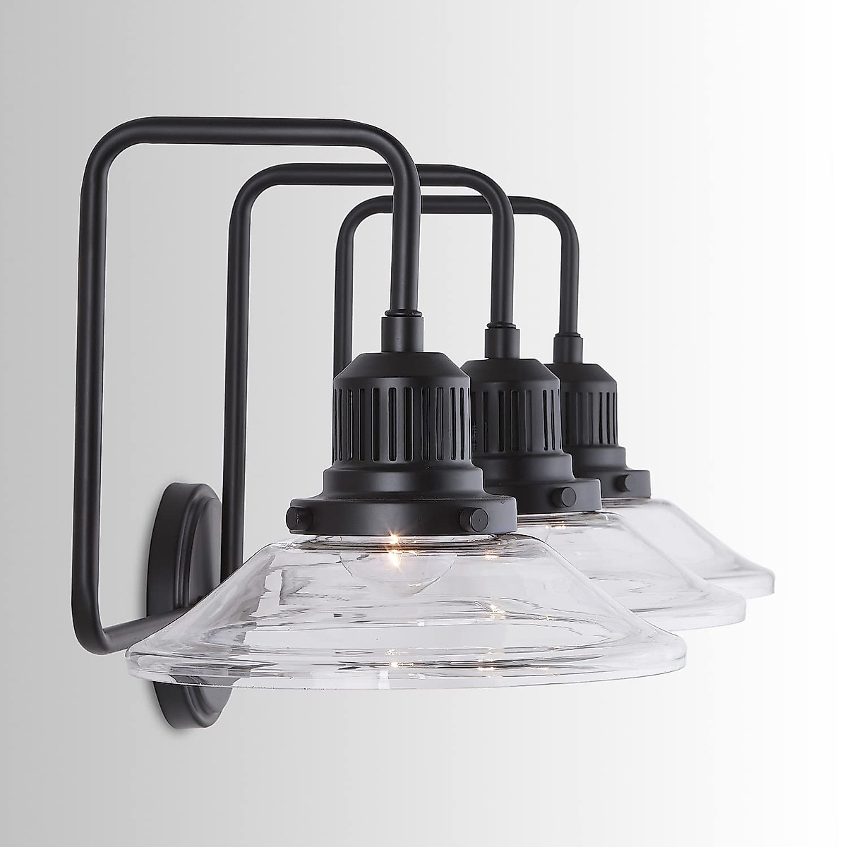 Austin Allen 9D318A Roan Urban/Industrial Clear Glass Wide Cone Bath Vanity Wall Mount Light Fixture, 3-Light 300 Total Watts, 11" H x 30" W, Matte Black