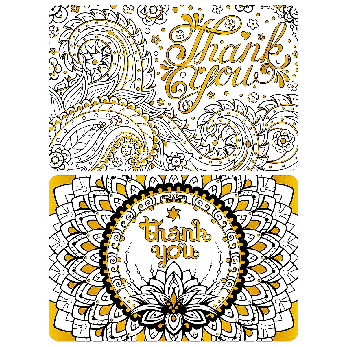 VICTORIA CHUKALINA PUBLISHING Thank you coloring postcards. Set of 20 coloring postcards on thick paper with gold foil accents on each card and rounded corners