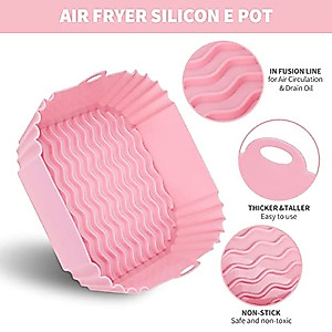 MaMix Silicone Air Fryer Liners 2 pack，8 inch Reusable Air Fryer Pot for 4 to 7 QT Air Fryer Inserts for Oven Microwave Accessories (Green+Pink)