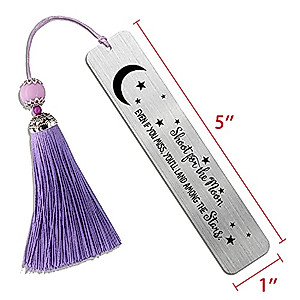 DYJYBMY Shoot for The Moon Even If You Miss You抣l Land Among The Stars,Metal Bookmark, Engraved Bookmark, Teacher Gift, Book Club Gifts, Inspirational Gift for Women Friends Sisters