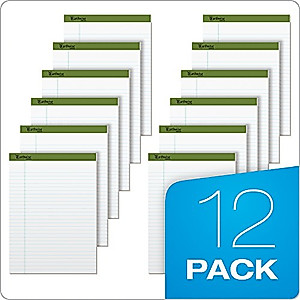Ampad 100% Recycled Perforated Ruled 50 Sheet 8 1/2 x 11 3/4 Inch White Pads 12 Pack (20-172)