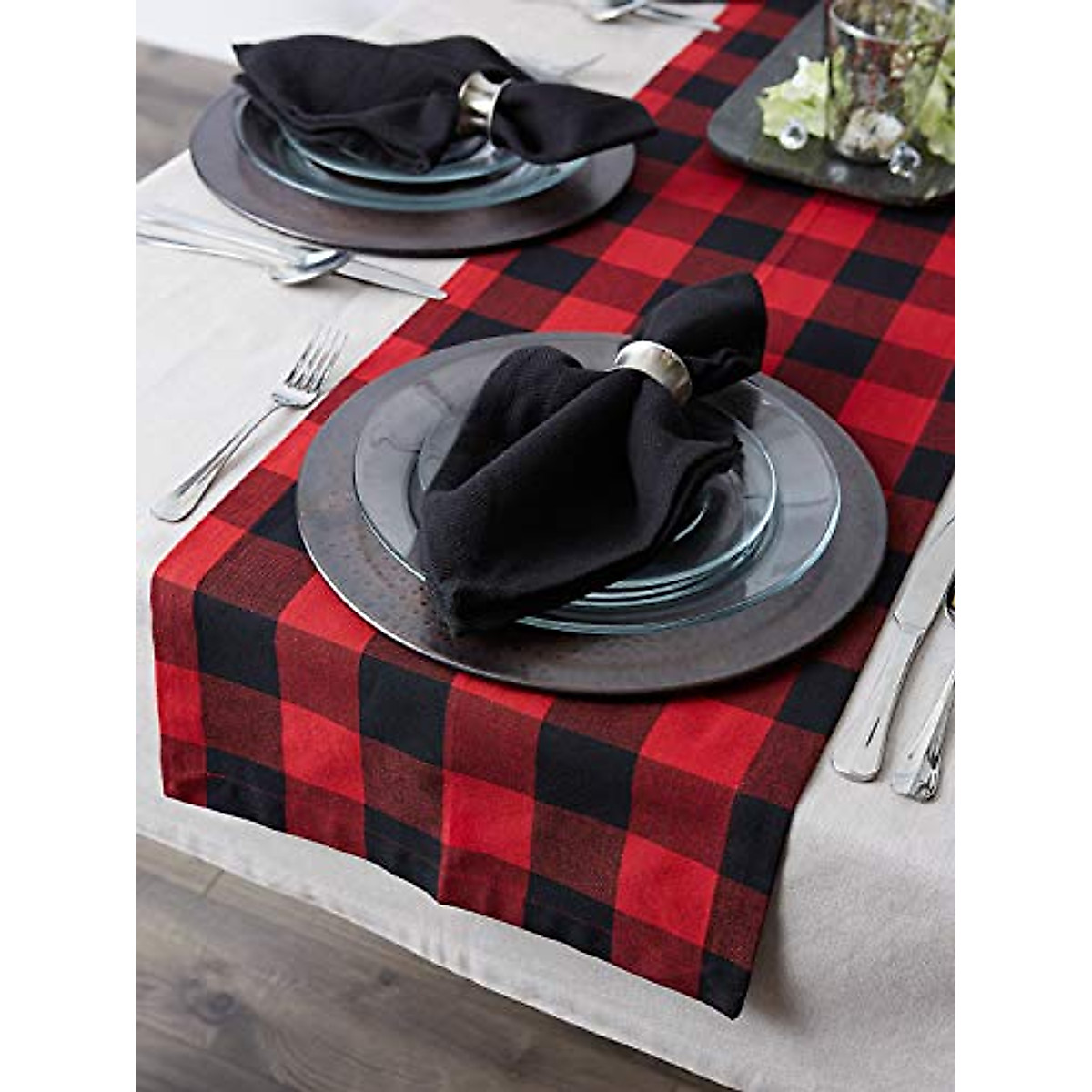 DII Buffalo Check Collection, Classic Farmhouse Table Runner, 14x108, Red & Black