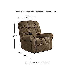 Signature Design by Ashley Ernestine Upholstered Power Lift Adjustable Oversized Recliner, Brown