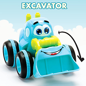 Toys for 3 Year Old Boy - 4 Friction Powered Trucks for 3+ Year Old Boys, Playmat & 16 Accessories, Push & Go Cars Cartoon Construction Vehicle Set - Toddler Boys Toys & Toy Trucks, Toddler Toys