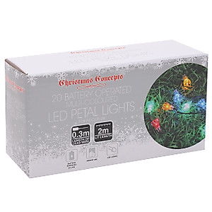 Christmas Concepts® 20 2m/6.6ft LED Retro Multi Coloured Petal String Lights – Battery Operated Static Christmas Fairy Lights with 30cm Lead Wire