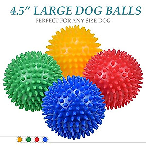 Ousiya Dog Balls 4.5” Squeaky Dog Toys Spikey Dog Ball for Aggressive Chewers Heavy Duty Teething Large Medium Durable Dogs Balls (4 Pack)
