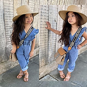 Tiacham Girls Jeans Romper Toddler Sleeveless Ruffle Halter Jumpsuits Baby Girl Denim Overalls Kids Pants (Blue , 2-3T )