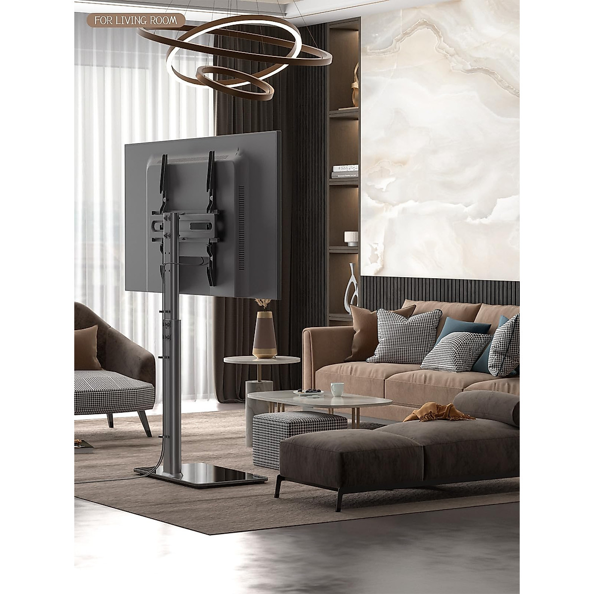 Universal Floor TV Stand with Mount 70 Degree Swivel 9 Level Height Adjustable and Space Saving Design for Most 27 to 65 inch LCD, LED OLED TVs, Perfect for Corner & Bedroom AX1006TB