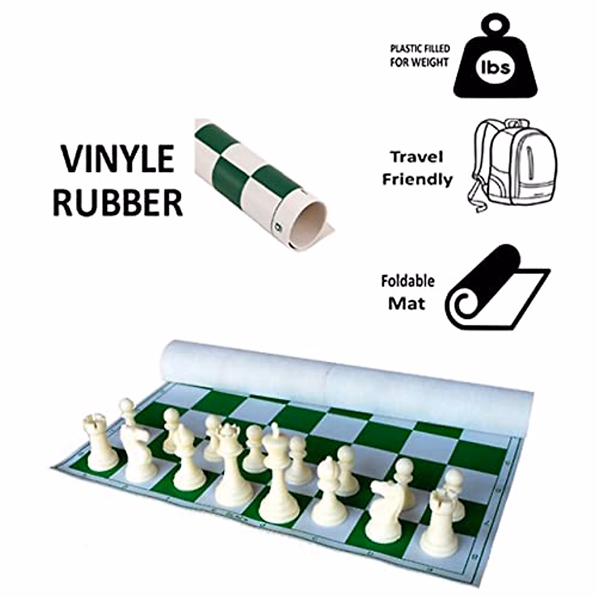 StonKraft 17'' x 17'' Tournament Chess Vinyl Foldable Chess Game with Solid Plastic Pieces (with Extra Queen) - Ideal for Professional Chess Players