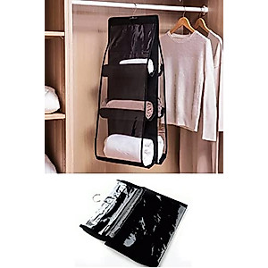 Bag Organizer 1 Pack for Closet or Behind The Door, Handbag Purse Organizer, 6 Larger Pockets Independent Compartments, Space Saving, Foldable, Washable and Universal Fit (Black)