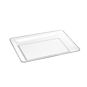 Exquisite - 6 Pack Crystal Clear Premium Quality 10.5 inch. x 8.5 inch. Rectangle Plastic Disposable Serving Trays for Parties - Heavy Duty Serving Platter and Serving Trays for Eating