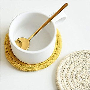 BUYGOO 8Pcs Braided Cup Coasters, Cotton Round Woven Cute Coasters Drink Absorbent Woven Coasters - Super Absorbent Heat-Resistant Thicken Non-Slip Braided Coasters for Drinks, Great Housewarming Gift