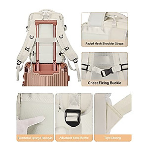 Large Travel Backpack for Women Carry On Airline Flight Approved Expandable Work Personal Item size Backpack Bag with Laptop compartment for College Men Hiking Waterproof Mochila de Viaje Beige