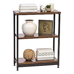 IRIS USA, Inc. 24.6" 3-Tier Wide Wood and Metal Shelf, Sturdy Home Décor Storage Rack with Height Adjustable Shelves and Feet, Dark Brown/Black