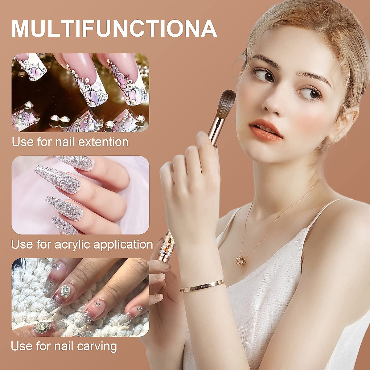 Acrylic Nail Brush Size 10,KEMEISI 100% Pure Kolinsky Nail Art Brushes Sturdy Handle Oval Shaped Acrylic Powder Nail Design Tools for Professional Manicure DIY Home Salon (Gold)