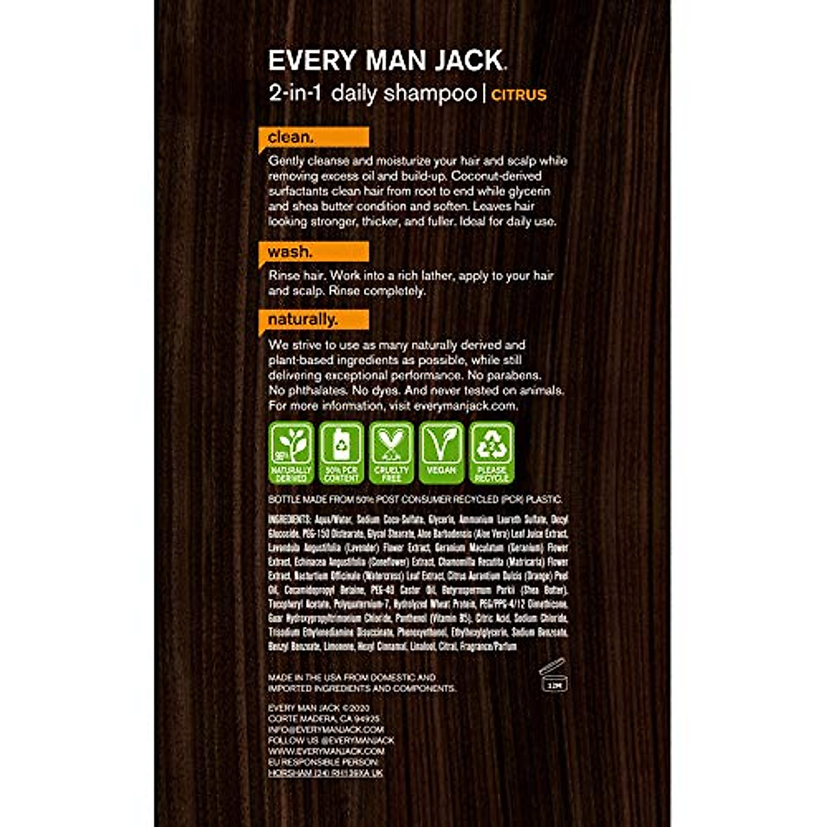 Every Man Jack 13.5 Ounce 2-in-1 Shampoo + Conditioner - Citrus (twin Pack), 27 Fluid Ounce