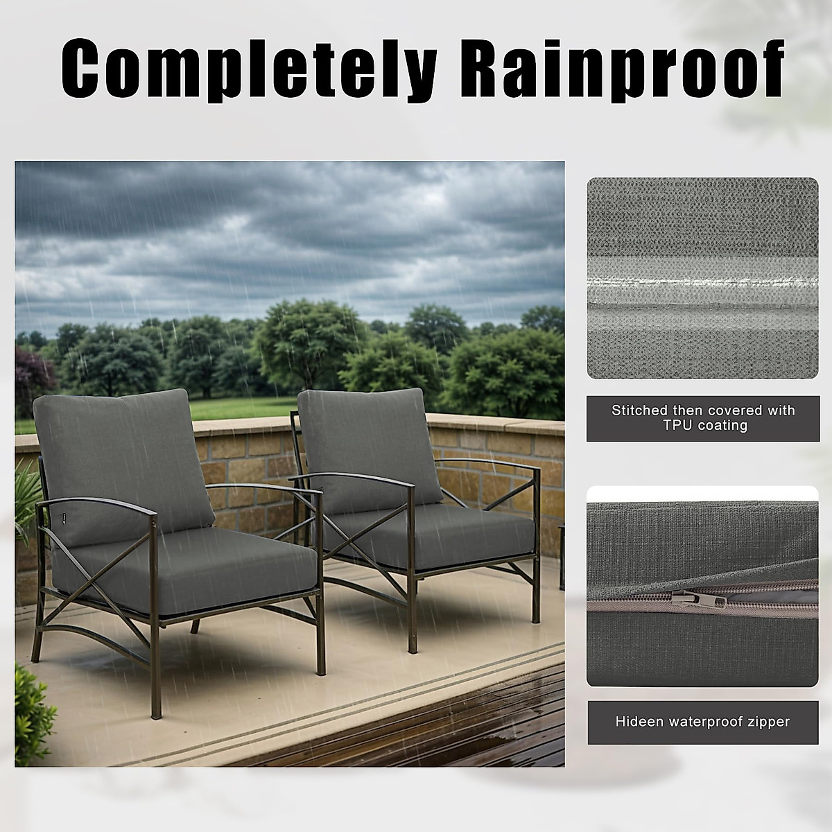 Favoyard Deep Seat Patio Cushions 24 × 24 inch Rainproof & Fadeness Furniture Cushion Set for Outdoor Chair Couch with Polyester-linen Fabric & Removable Cover, Hidden Zipper and Adjustment Staps