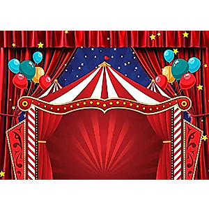 Red Curtain Stars Photography Backdrop Newborn Baby Shower Supplies Vinyl 7x5ft Big Top Circus Carnival Themed Birthday Party Photo Background Children Photo Booths Banner Decorations Cake Table
