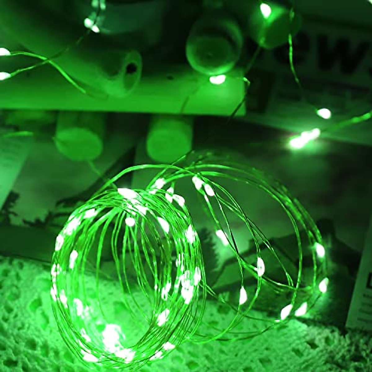 Green String Lights Christmas Decorations, 2 Pack 100LED Copper String Lights Battery Operated Fairy Lights Waterproof Twinkle Lights for Home, Bedroom, Garden, Patio, Outdoor, Xmas Decor-Green