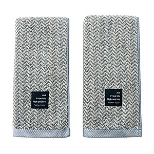 Pidada Hand Towels Set of 2 Wave Striped Pattern 100% Cotton Soft Absorbent Decorative Towel for Bathroom 13.4 x 29.1 Inch (Grey)