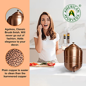 American Ayurveda Countertop 100% Pure Copper 5 Gallon Dispenser Storage Tank Pot With Stainless Steel Faucet and Lid Kitchen Home Health Yoga Meditation