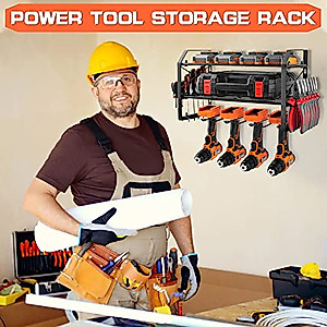 Power Tool Organizer, Drill Holder Wall Mount, 3 Layers Heavy Duty Metal Tool Shelf Suitable for Toolroom and Garage, Cordless Tool Organizer Storage Rack for Electric Drill, Spanner, Screwdriver