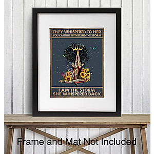 They Whispered to Her You Cannot Withstand The Storm - Black Woman Motivational Wall Art - African American Women, Girls, Teens - Inspirational Positive Quotes Wall Art - Uplifting Encouragement Gifts