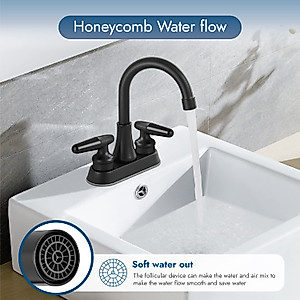 Cinwiny Bathroom Sink Faucet 4 Inch 2 Handle Lavatory Bathroom Vanity Faucets 360 Degree Swivel Spout Modern Deck Mount RV Bathroom Sink Faucet with Pop up Drain,Matte Black