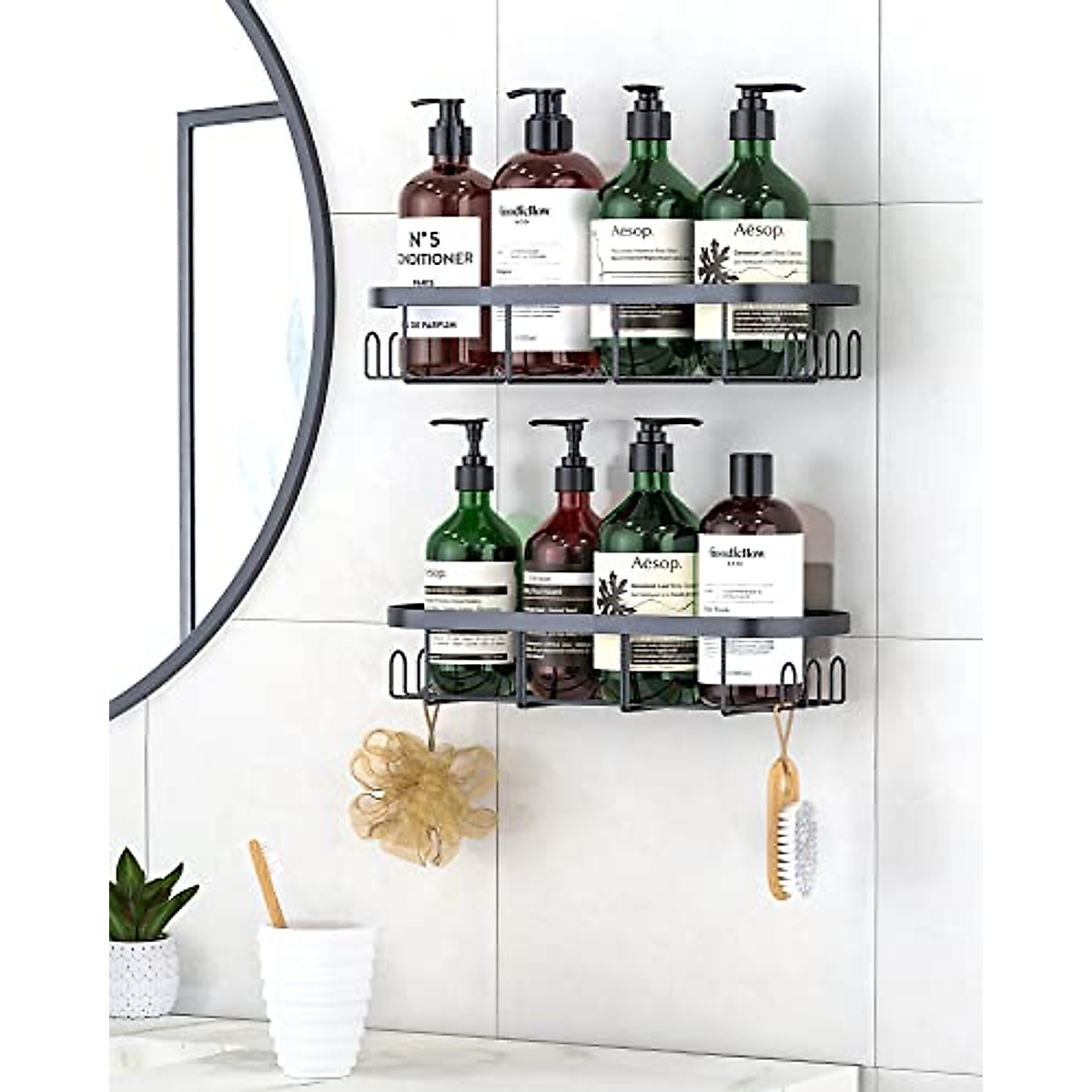 Uamector Shower Caddy, Adhesive Shower Shelves 3 Pack, Shower Organizer No Drilling, Rustproof Stainless Steel Soap Holder for Shower Wall, Wall Mounted Shower Shelf for Inside Shower, Black