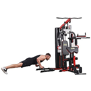 BalanceFrom Multifunctional Home Gym System Workout Station with Leg Extension, Preacher Curl, Pushup, Dip and Situp Stand, 122.5LB Weight Stack, Model 900