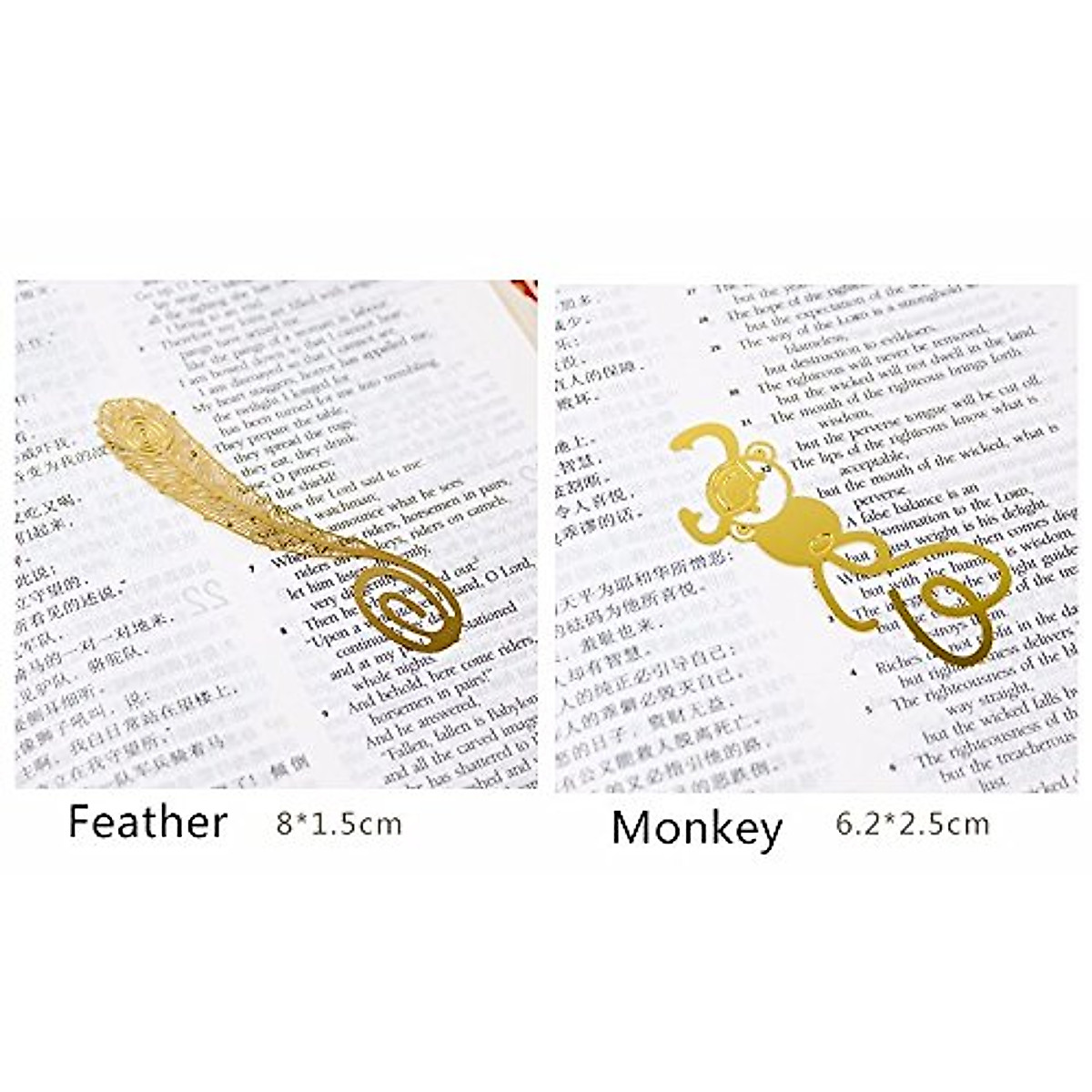 Fascola Pack of 8 Cute Cartoon Art Golden Feather Bookmarks Metal Book Mark for Reading Stationery Office School Supplies