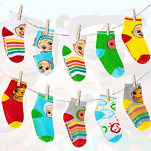 Accessory Supply Cocomelon Socks, 10-Pack Kids Socks for 6-24 Months & 2T-5T, Socks with Grips for Kids