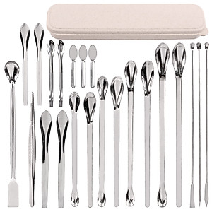 Tanstic 23Pcs Stainless Steel Lab Spatula Micro Scoop Set Including 22pcs 7cm 16cm 18cm 20cm 22cm Laboratory Tiny Mixing Spatula Scoop Measuring Spoon Long Sampling Spoon with 1Pair Gloves
