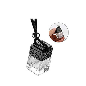4 Packs Car Essential Oil Diffuser Empty Square Perfume Bottles Hanging Diffuser Bottle Air Fresher Ornament Rearview Mirror Decor (Black)