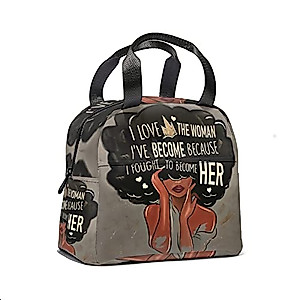Racigomr African American Girl Lunch Bag Reusable Black Girl Magic Lunch Box Portable Tote Bag for Women Travel Hiking Work Gifts