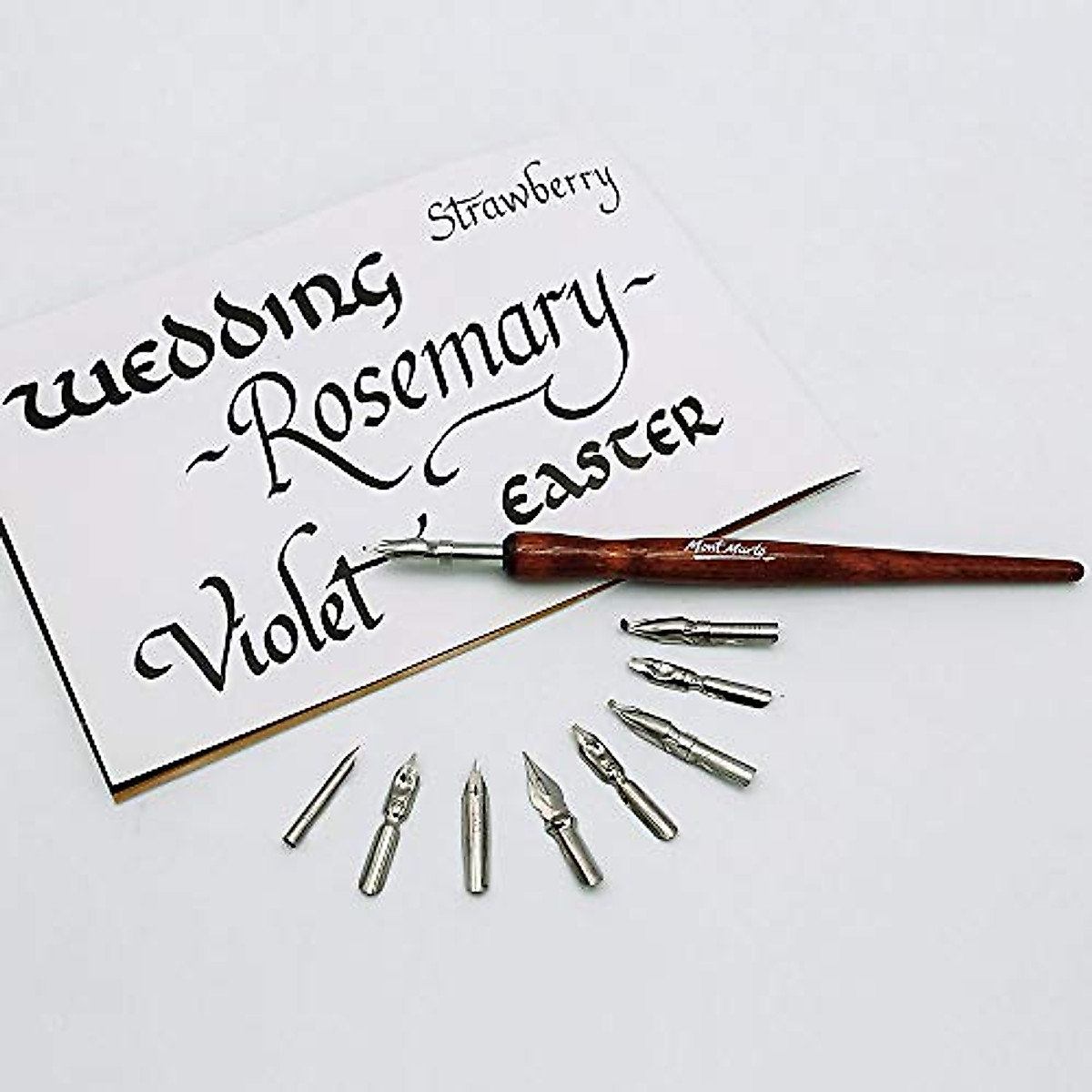Mont Marte Signature Calligraphy Dip Pen Set, 9 Nibs, Includes Wooden Dip Pen Handle, Interchangeable Nibs, Suitable for All Calligraphic Writing Styles