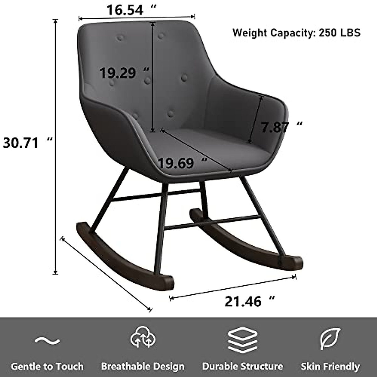 Aklaus Rocking Chair Nursery Chairs Indoor Set of 2,Upholstered Rocker Glider Chair Baby Kids Recliner Chair Comfy Button Tufted Accent Chairs for Living Room Bedroom Solid Wood Legs Grey