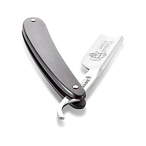 DOVO Barbarossa Moustache 46581 German Straight Razor | Carbon Steel | 5/8 Size | Full Hollow Ground | Round Point | Shortened Cutting Length | Ebony Wood Handle |, 1 ct.