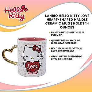 Sanrio Hello Kitty Love Heart-Shaped Handle Ceramic Mug | Large Coffee Cup For Espresso, Caffeine, Beverages, Home & Kitchen Essentials | Cute Valentine's Day Gifts and Collectibles | Holds 14 Ounces