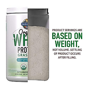 Garden of Life Whey Protein Powder Unflavored - 21g Certified Organic Grass Fed Protein for Women & Men + Probiotics, 12 Servings - Stevia Free, Gluten Free, Lightly Sweet from Organic Cane Sugar