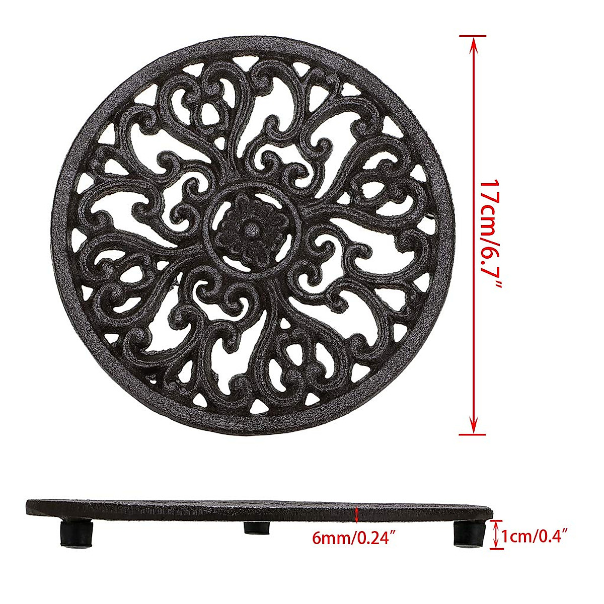 Sumnacon 1Pcs Round Cast Iron Trivet - 6.7 Inch Heat Resistant Iron Trivet for Hot Dish Pot Pan Plate Teapot, Rustic Cast Iron Hot Dish Plate Holder for Kitchen Dining Table Countertop Cooktop